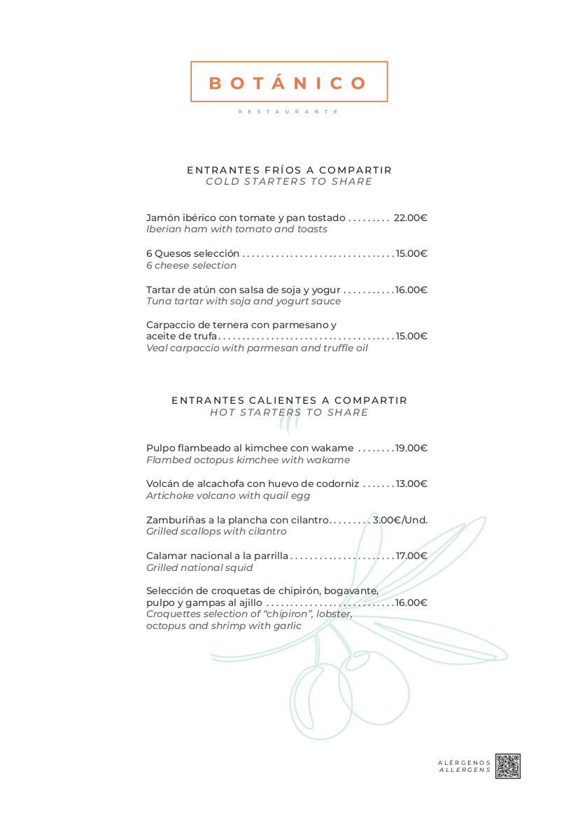 Carta – Restaurante Botánico